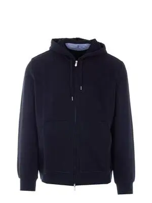 Brunello Cucinelli Techno Cotton Sweatshirt Topwear With Zip And Hood - Black
