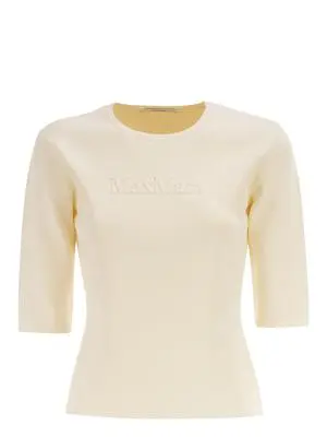 Max Mara Short-sleeved Logo Top - Cream