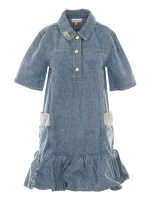 GANNI Patchwork Denim Dress - Blue