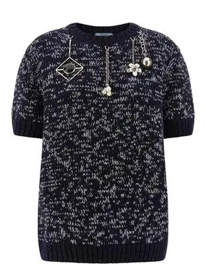 Prada Virgin Wool Short Sleeve Pendant Sweater - Multicolor