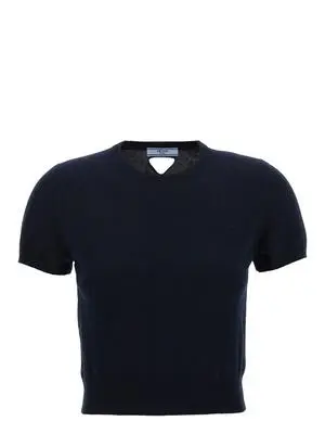 Prada Cashmere Cut-out Logo Sweater - Blue