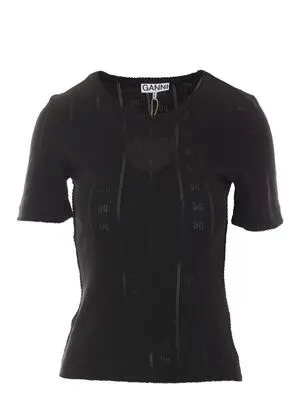 GANNI GANNI Compact Pointelle T-Shirt Black