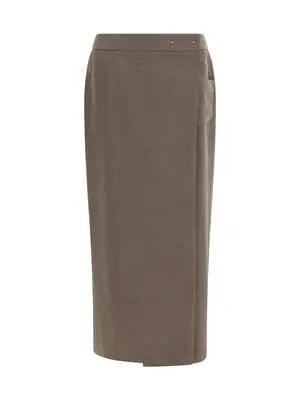 Giorgio Armani Silk And Wool Wrap Long Skirt - Brown