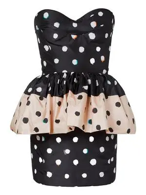 Fendi Falena Dots Taffeta Bustier Dress - Black