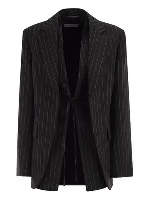 Sportmax Spxdivina Tailored Blazer In Pinstriped Gabardine - Black