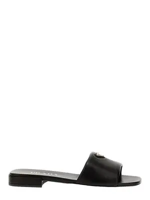Prada Logo Leather Sandals - Black