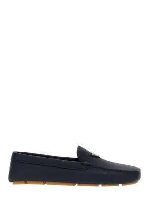 Prada Hammered Leather Driver Loafers - Blue