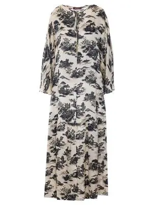 Max Mara Silk Graphic Print Maxi Dress - Black
