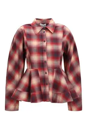 GANNI Checked Flannel Peplum Shirt - Multicolor
