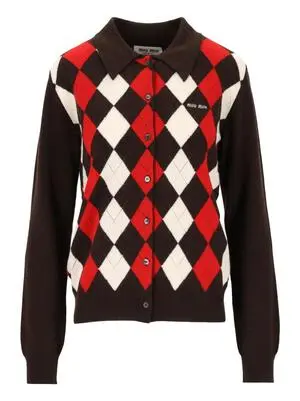Miu Miu Cashmere Argyle Cardigan - Brown