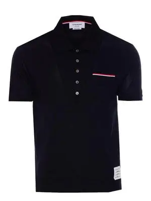 Thom Browne Stripe Logo Piquet Polo - Blue