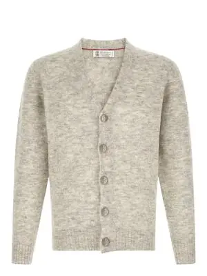 Brunello Cucinelli Cashmere Blend Cardigan With Metal Buttons - Gray