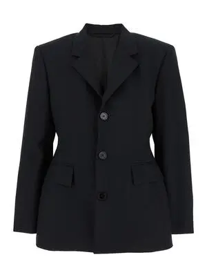 Balenciaga Hourglass' Black Single-breasted Jacket With Notched Revers In Wool - Multicolor