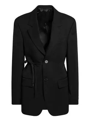 Balenciaga Wool Single Breasted Jacket With Side Tie - Black