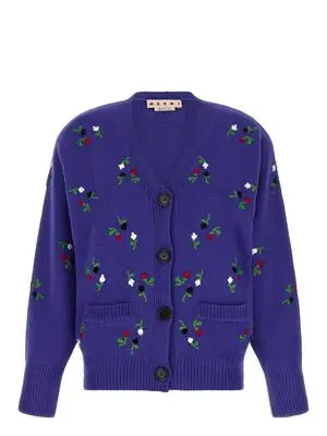 Marni Floral Embroidery Cardigan - Blue