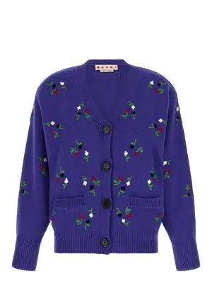 Marni Floral Embroidery Cardigan - Blue