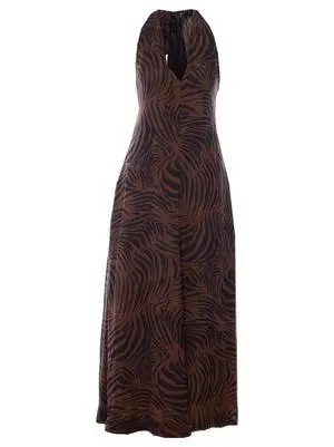 Max Mara Silk Blend Animal Print Halter Neck Dress - Brown