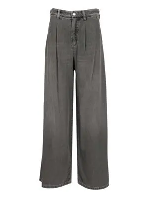 Max Mara Wide Leg Double Pleat Jeans - Gray