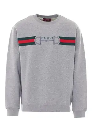 Gucci Gucci Men Web Print And Clamp Gucci Embroidery Sweatshirt Gray