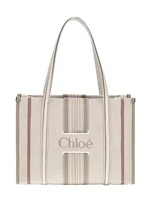 Chloé Woody Loop Canvas Tote Bag - Cream