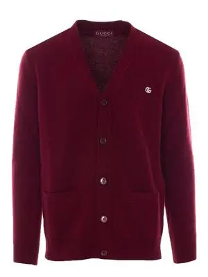 Gucci Embroidered Double Gg Cardigan - Red