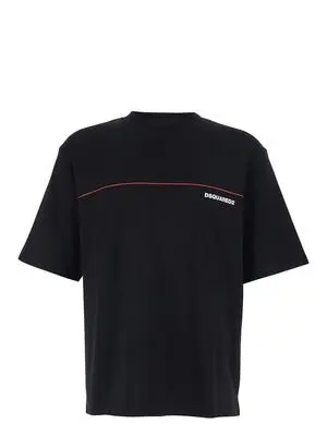 Dsquared2 Crew Neck T-shirt With Logo On The Front In Cotton For - Black