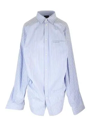 Balenciaga Large Fit Asymmetric Striped Cotton Poplin Shirt - Blue
