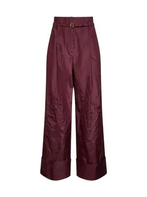 Fendi Burgundy Silk Taffeta High-rise Trousers - Multicolor