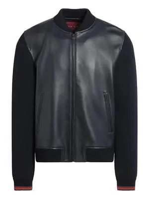 Gucci Leather And Knit Bomber Jacket - Blue
