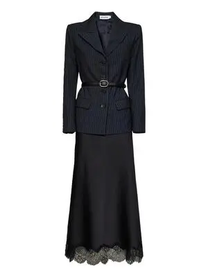 SELF-PORTRAIT Grey Tailored Dress With Pinstriped Blazer And Satin Skirt - Multicolor