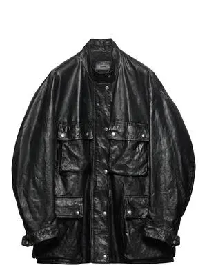 Prada Peacoat In Antiqued Leather - Black