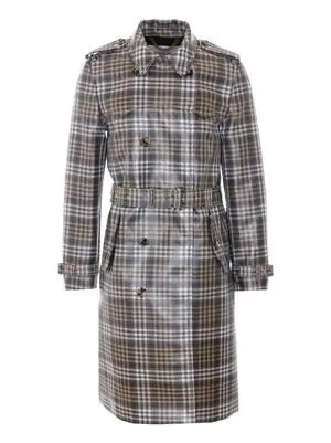 Burberry BURBERRY Logo Checked Trench Coat Cream