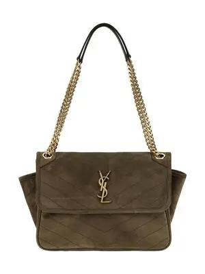 Saint Laurent Niki Tripouch Suede Shoulder Bag - Green