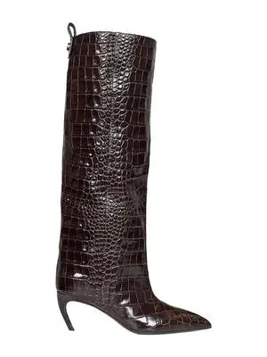 Attico Dark Brown Croco-printed Leather Lea High Boots - Multicolor