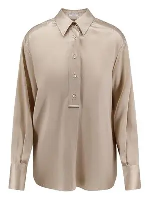 Brunello Cucinelli BRUNELLO CUCINELLI Silk Shirt With Monili Detail Cream
