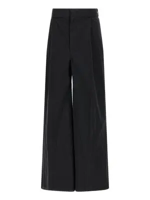 MAISON MARGIELA Cotton Blend Wide Straight Leg Trousers - Black