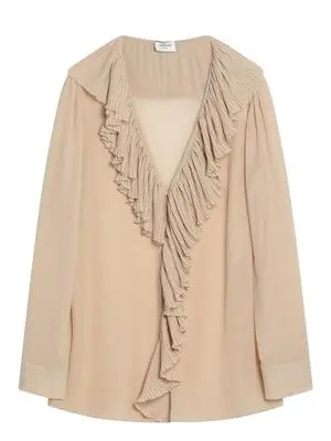Saint Laurent Ruffled Silk Blouse - Cream