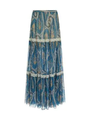 Etro Lace Insert Silk Skirt - Blue