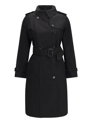 Burberry Long Gabardine Trench Coat With Check Collar - Black