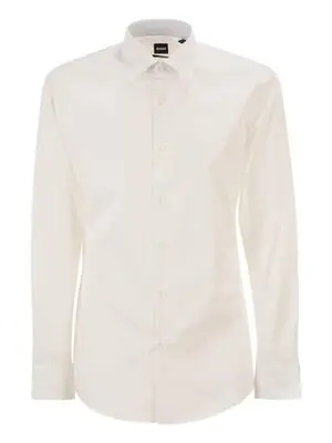 BOSS Slim Fit Shirt In Stretch Cotton Poplin - White