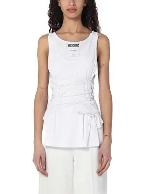 Moschino Tank Top In Cotton With Laces - White