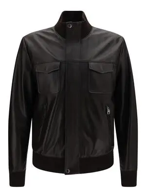 Dolce & Gabbana Lambskin Bomber Jacket - Brown