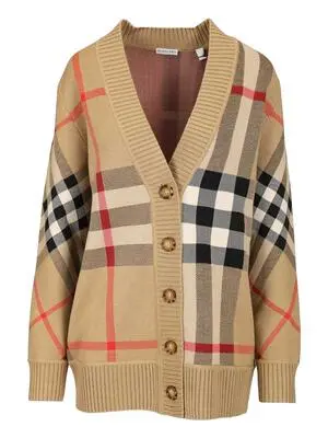 Burberry Check Wool Blend Cardigan - Cream