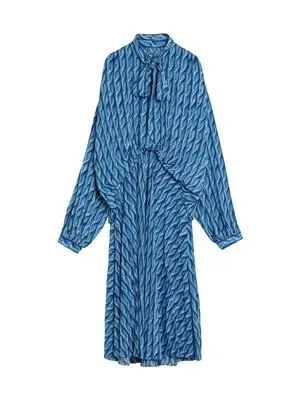 Balenciaga Printed Silk Midi Dress With Bow Detail - Blue
