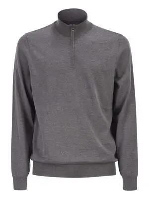 BOSS Virgin Wool Jumper With Zip Collar - Gray