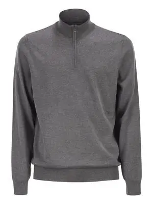 BOSS Boss Virgin Wool Jumper With Zip Collar Gray
