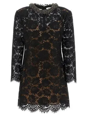 SELF-PORTRAIT Jewel Collar Lace Dress - Black