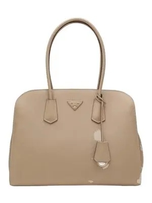 Prada Large Sand-colored Leather Shopping Bag - Cream