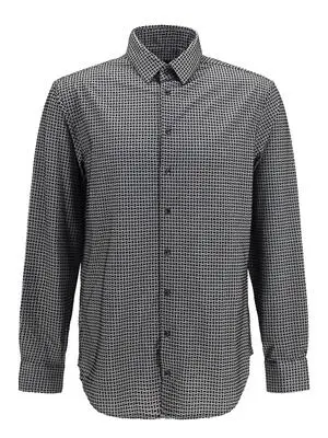 Giorgio Armani Cotton Shirt With Geometric Flock Print - Gray