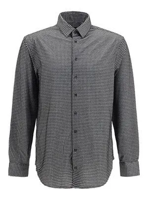Giorgio Armani Cotton Shirt With Geometric Flock Print - Gray
